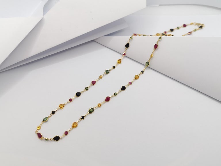 Multi-Color Sapphire and Ruby Necklace Set in 18 Karat Gold For Sale at ...