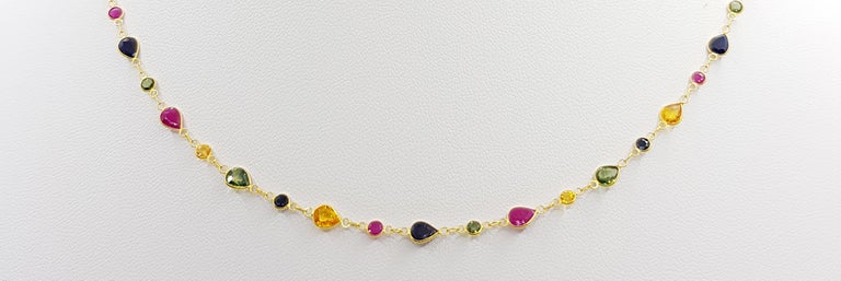 Multi-Color Sapphire and Ruby Necklace Set in 18 Karat Gold For Sale at ...