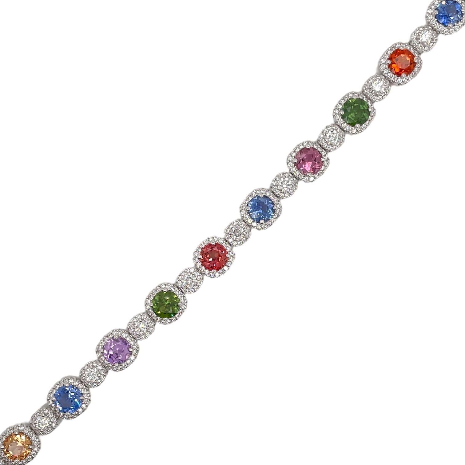 10.41 CT Multi Color Sapphire and 2.10 Diamonds in 18K White Gold ...