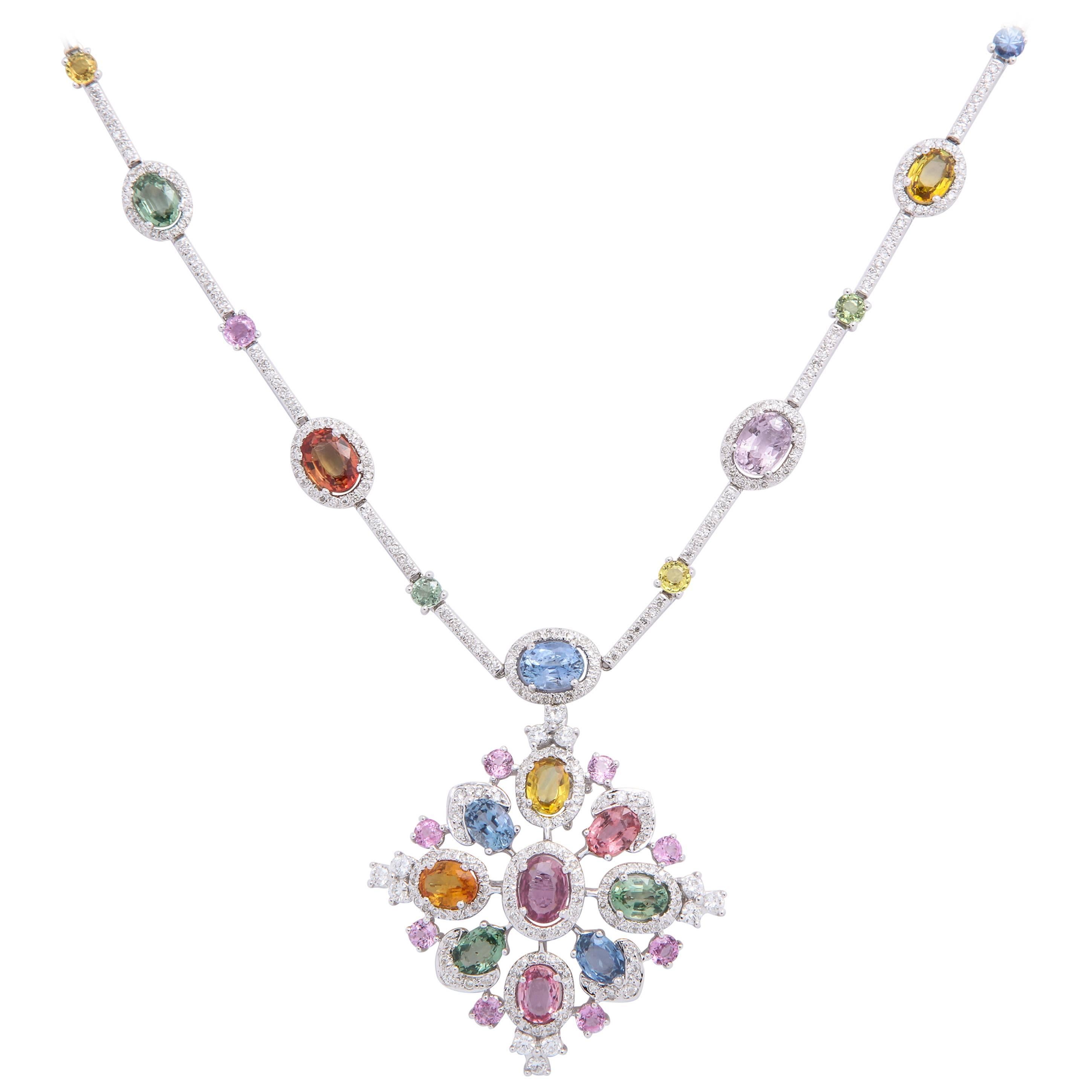 Modern Multi Color Sapphire and Diamond Draperie Necklace For Sale at ...