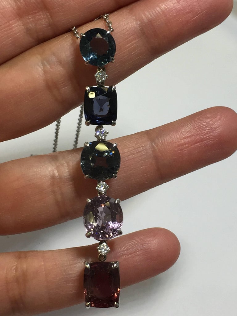 Multi-Color Spinel and Diamond 18 Karat White Gold Pendant Necklace For ...
