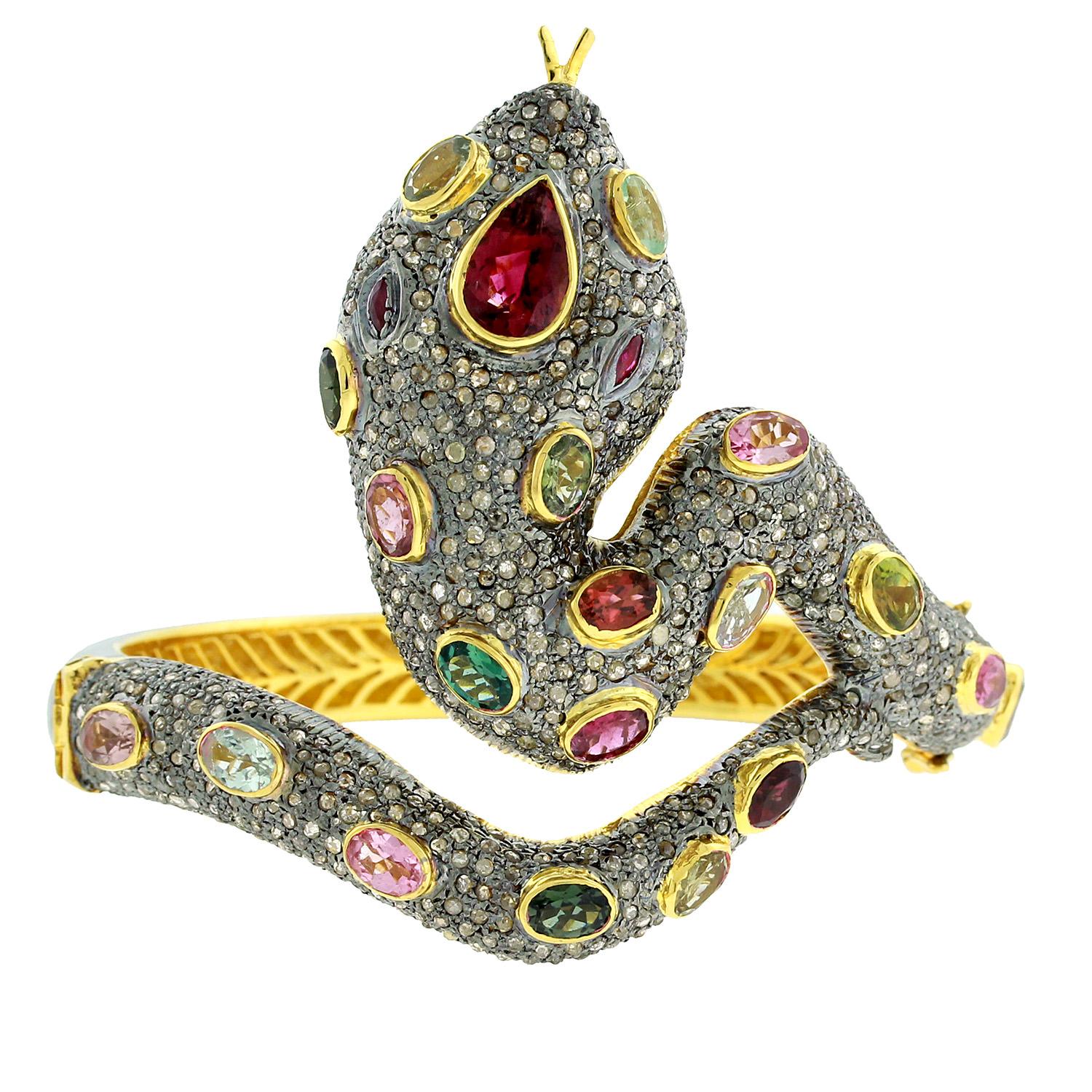 Multi-Color Tourmaline and Diamond Snake Bangle at 1stDibs