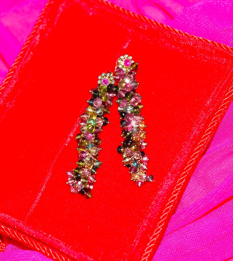 Multi-Color Tourmaline Earrings in 14k Solid Yellow Gold Natural Ruby ...