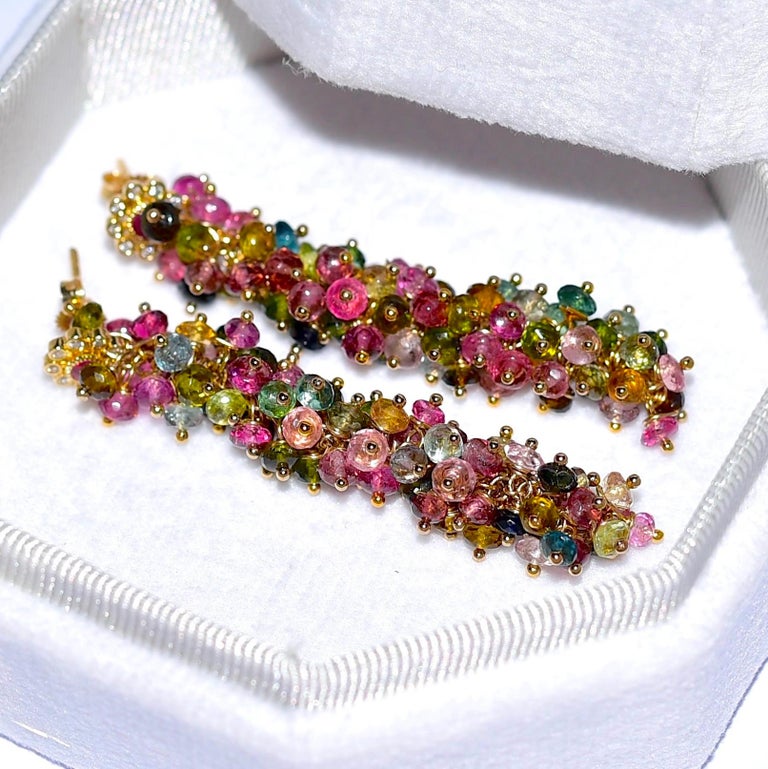 Multi-Color Tourmaline Earrings in 14k Solid Yellow Gold Natural Ruby ...