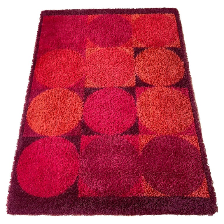 Multi-Color Vintage PINK Modernist High Pile Panton Style Rug, DENMARK ...