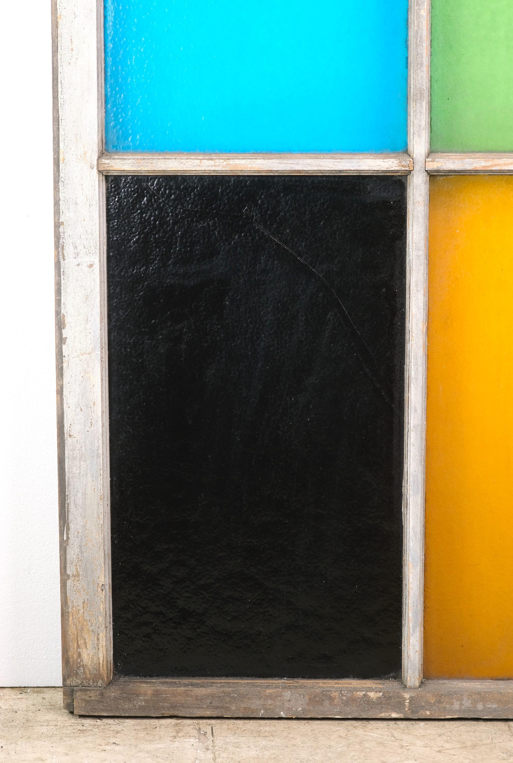 Multi-Color Wood Arched Stained Glass Window, Yellow, Blue, Green, and ...