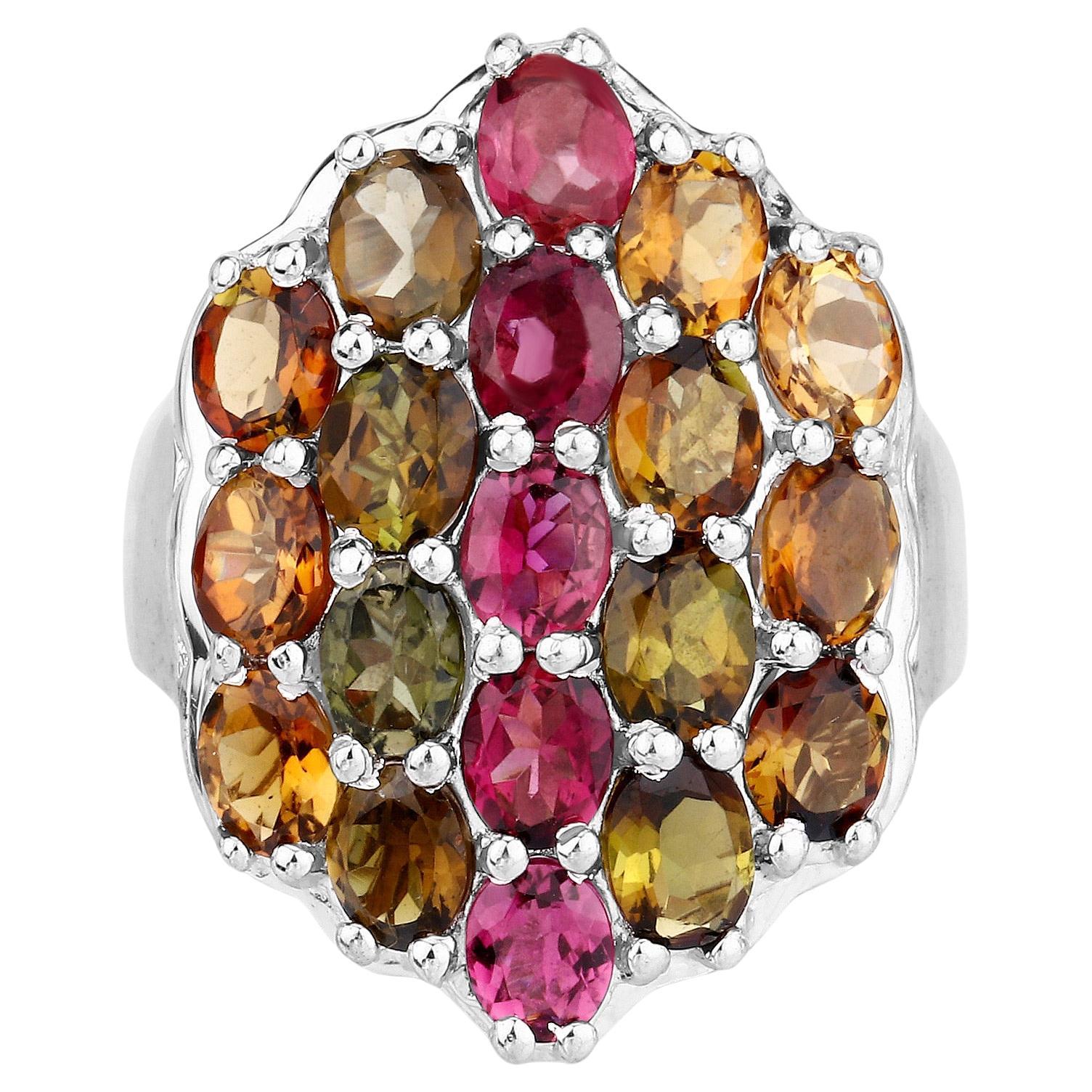 Multi Colored 6.8 Carats Natural Tourmaline Cocktail Ring Set in Silver ...