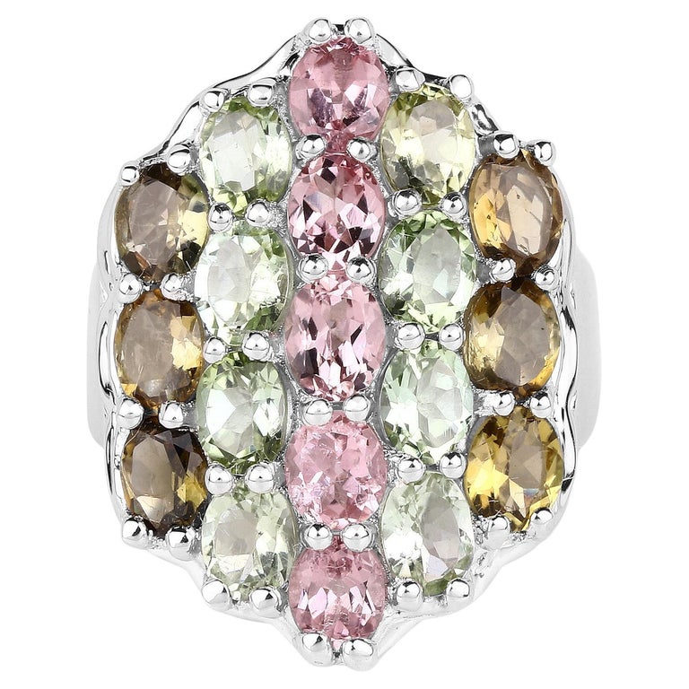 Multi Colored 6.8 Carats Natural Tourmaline Cocktail Ring Set in Silver ...