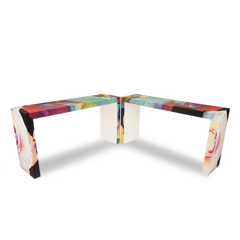 Multi-Colored Floral Waterfall Console Table For Sale at 1stDibs