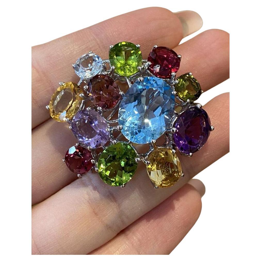 Multi-colored Gems Brooch by Asprey in 18k White Gold For Sale at 1stDibs