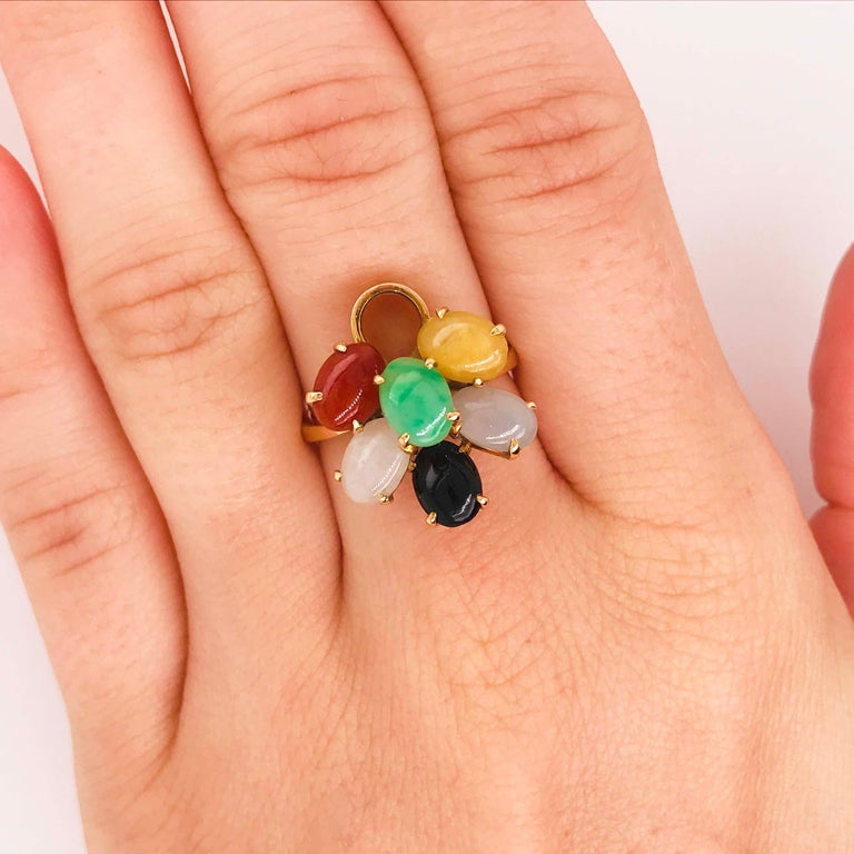 Multicolored Natural Jade Ring in 14 Karat Yellow Gold For Sale at 1stDibs