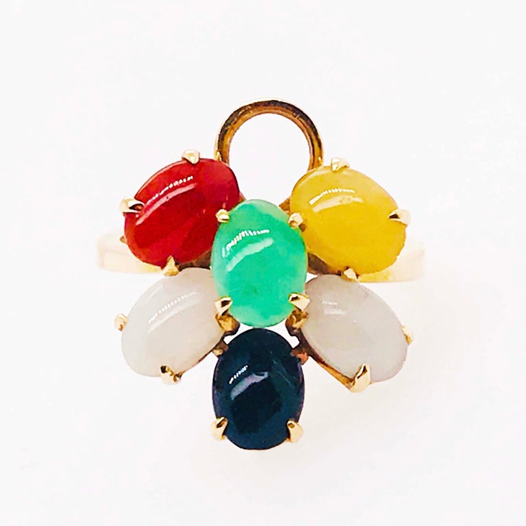 Multicolored Natural Jade Ring in 14 Karat Yellow Gold For Sale at 1stDibs