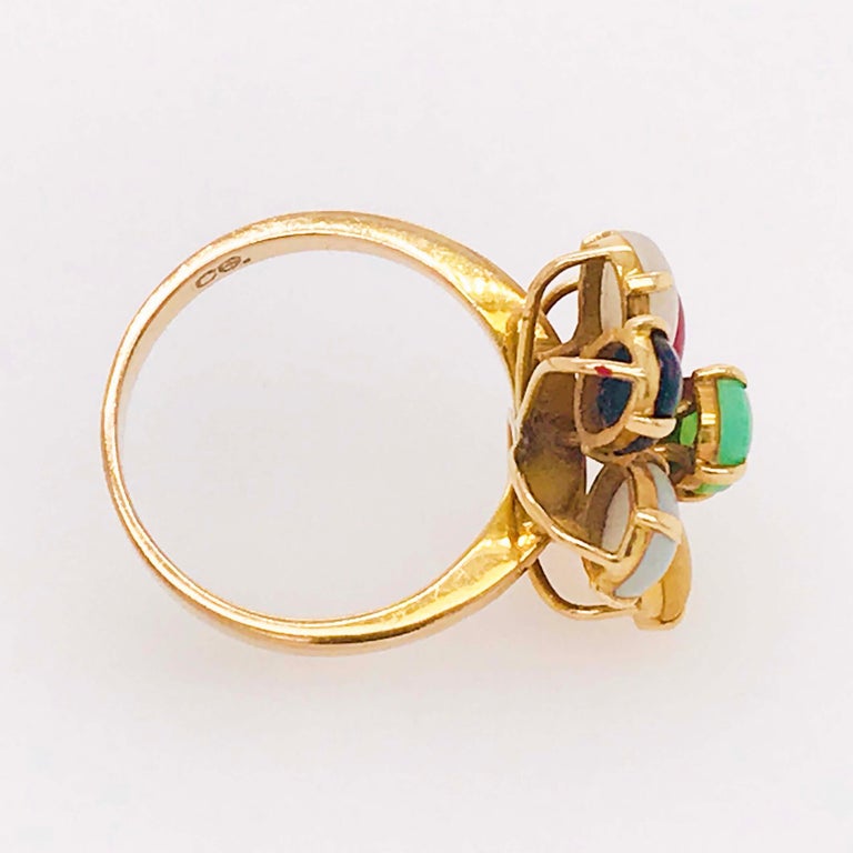 Multicolored Natural Jade Ring in 14 Karat Yellow Gold For Sale at 1stDibs