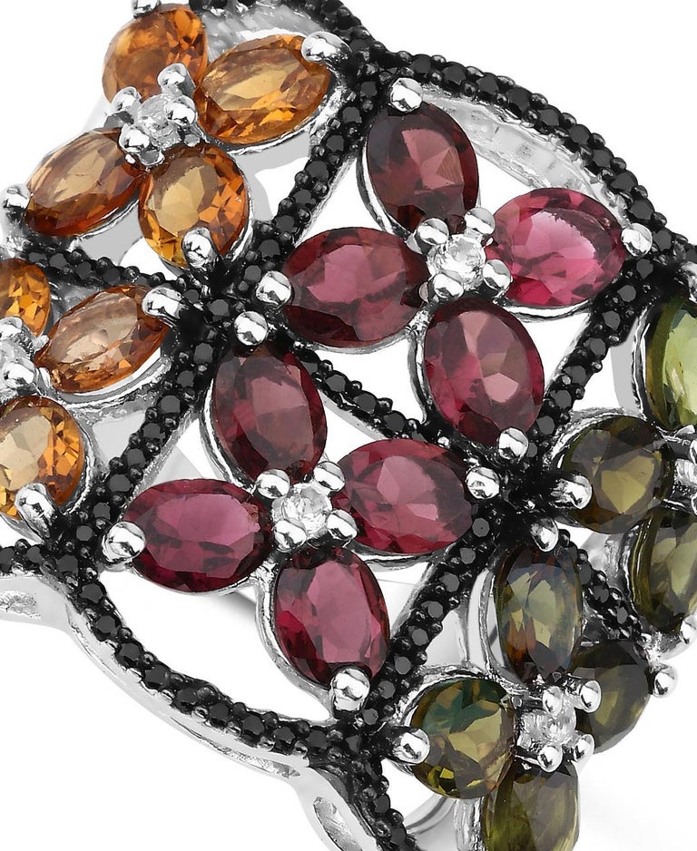 Multi Colored Natural Tourmaline 8+ Carats Flower Ring Silver For Sale ...