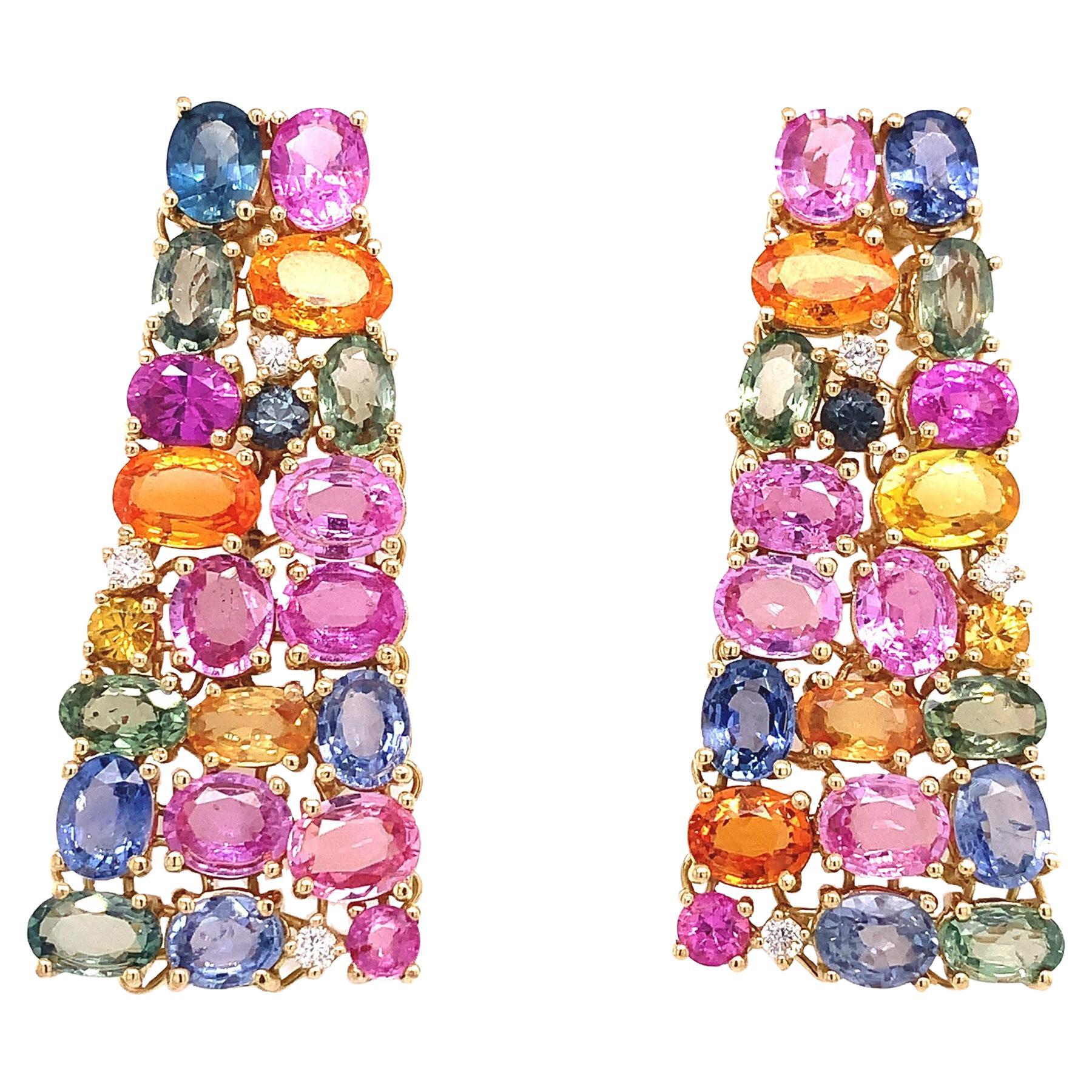 Multi Colored Sapphire and Diamond Earrings For Sale at 1stDibs
