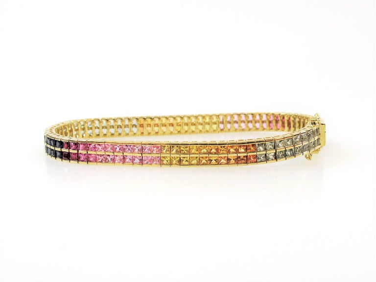 Multi Colored Sapphire Rainbow Bracelet 18 Karat Yellow Gold 11.33 ...