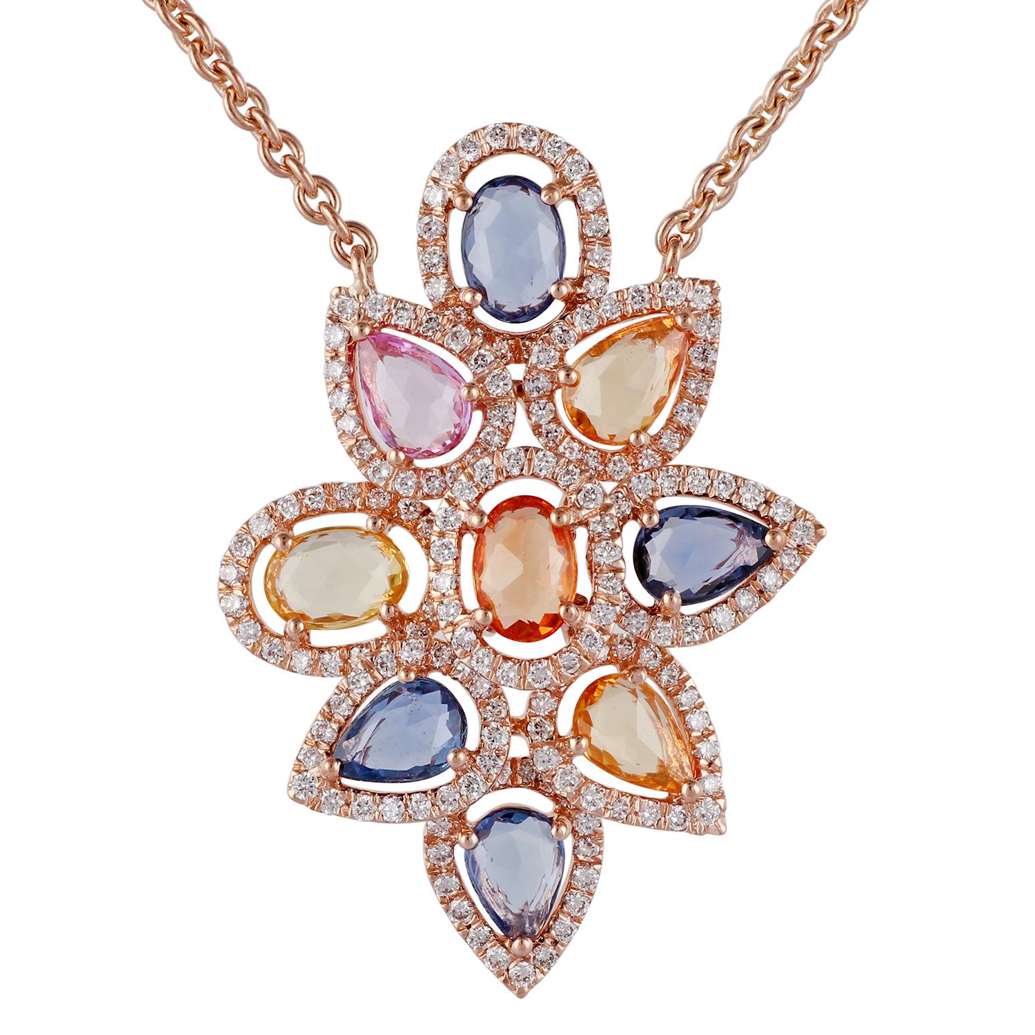 Multicolored Sapphires and Diamond Pendant Necklace, Set in 18 Karat ...