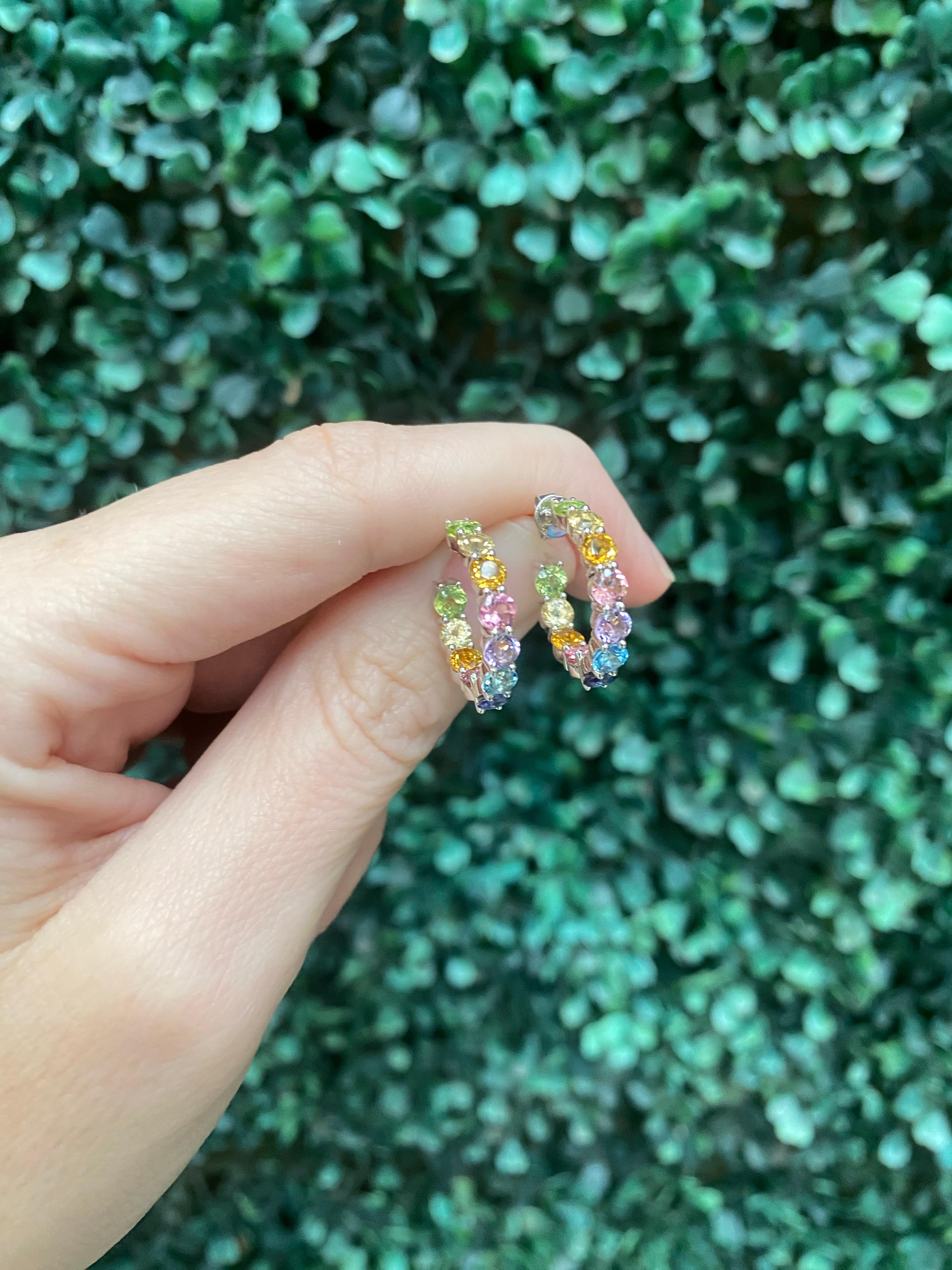 Multi Colored Semi Precious Gemstone Endless Hoop Earrings For Sale at ...