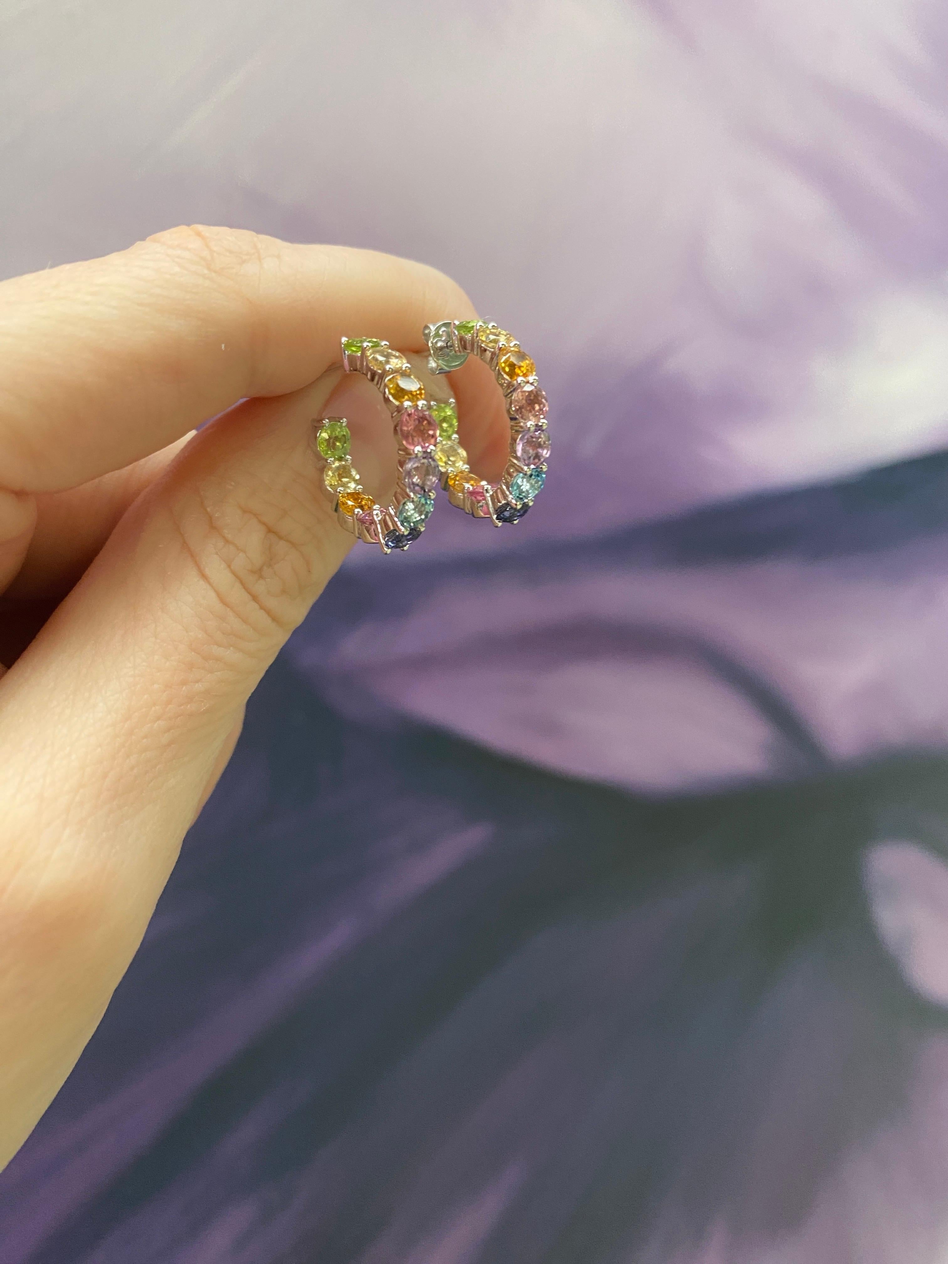 Multi Colored Semi Precious Gemstone Endless Hoop Earrings For Sale at ...