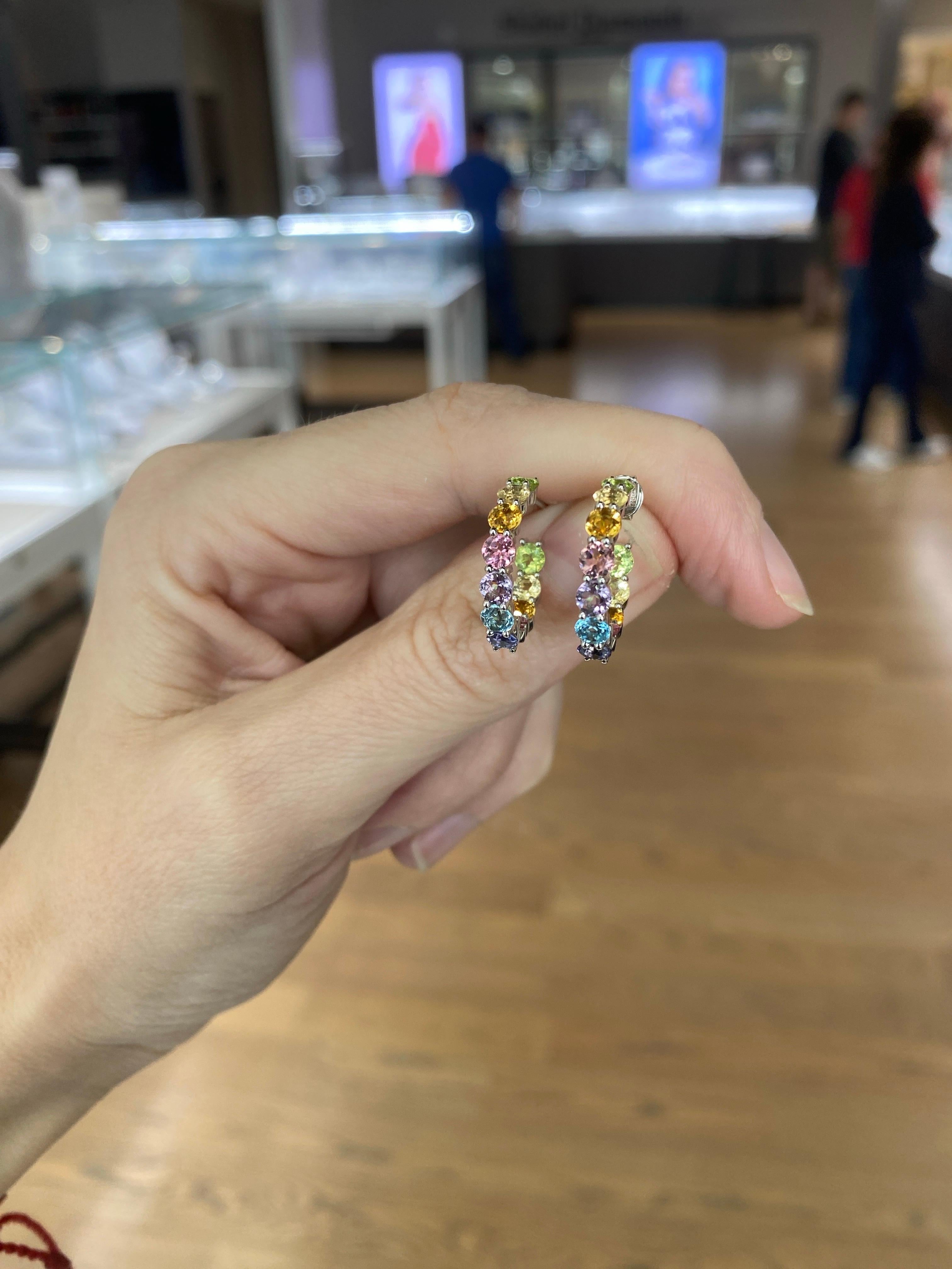 Multi Colored Semi Precious Gemstone Endless Hoop Earrings For Sale at ...