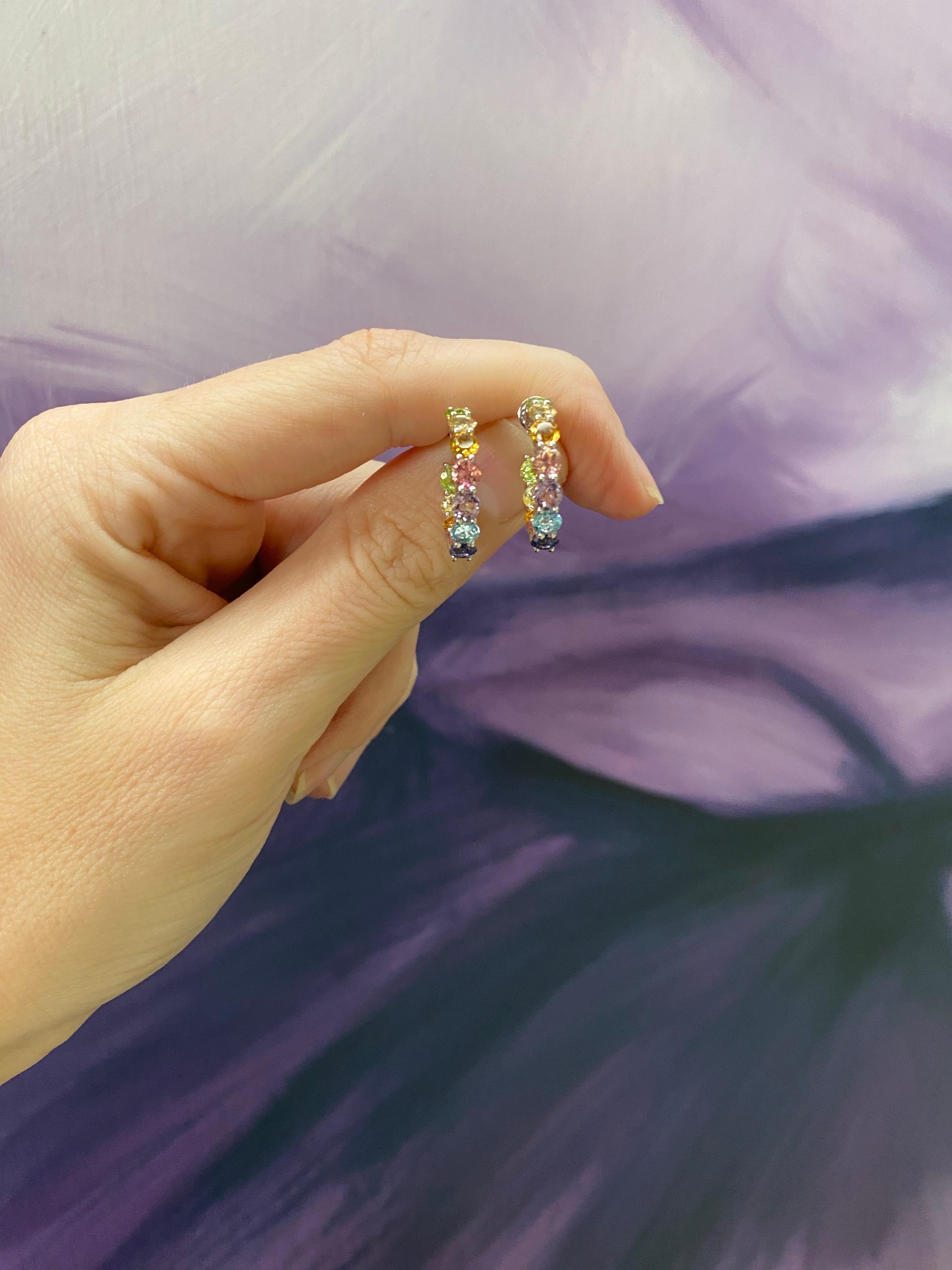 Multi Colored Semi Precious Gemstone Endless Hoop Earrings For Sale at ...