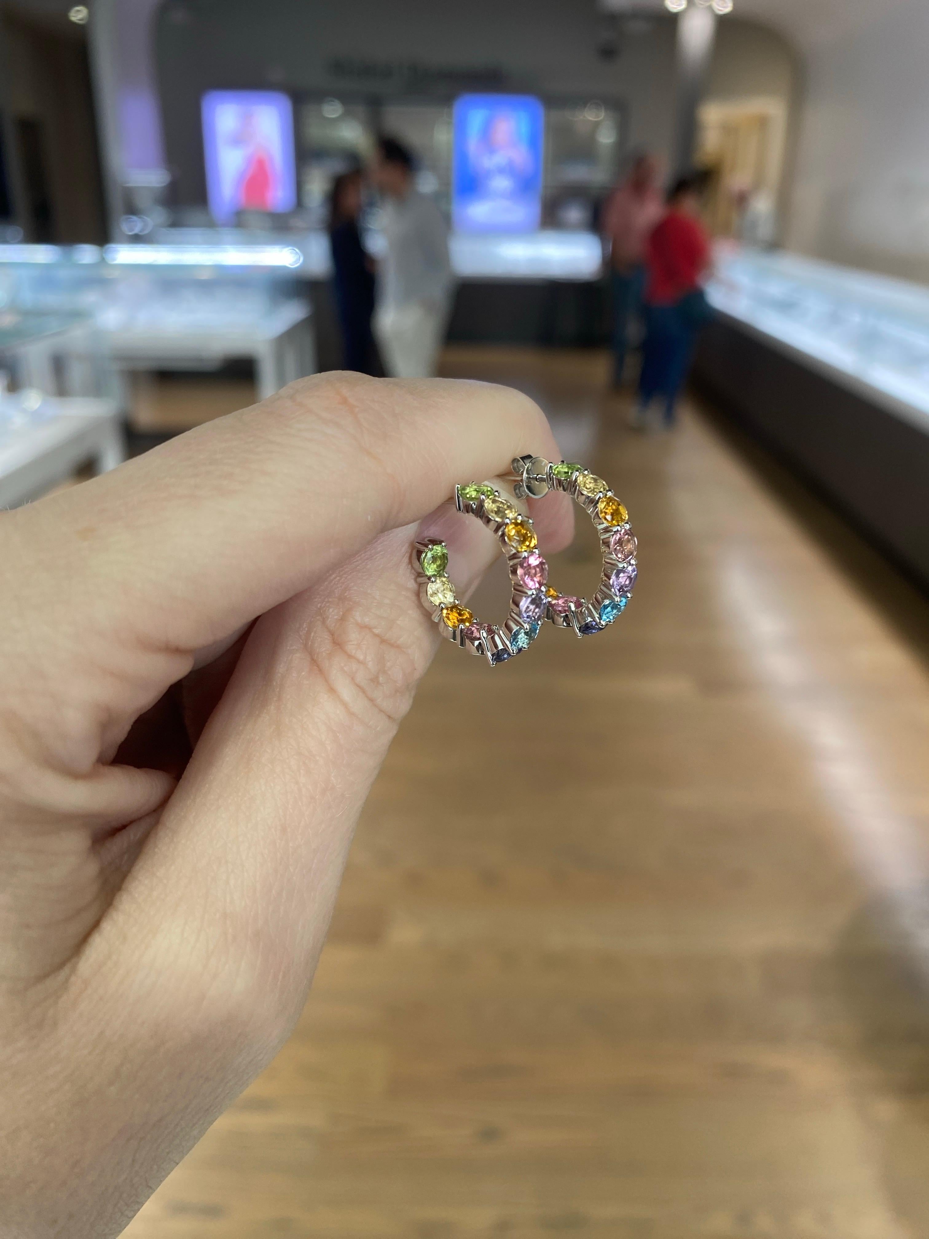 Multi Colored Semi Precious Gemstone Endless Hoop Earrings For Sale at ...