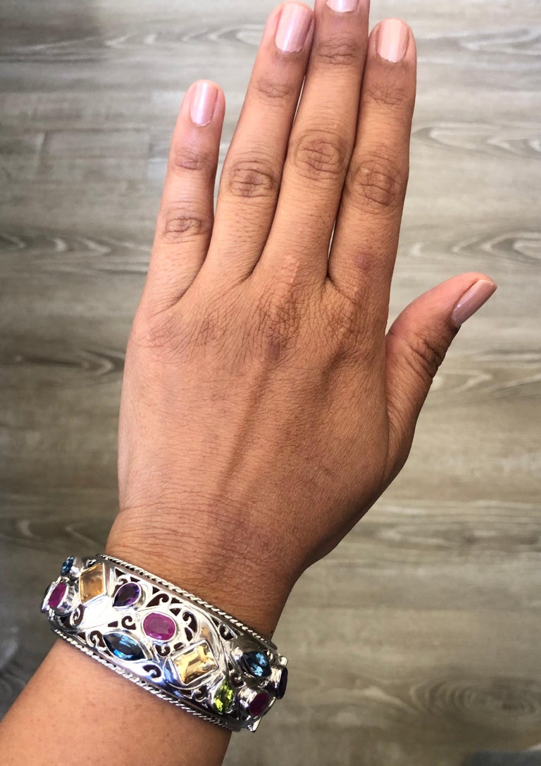 Multicolored Stone 925 Silver Bangle at 1stDibs | silver bangles for sale