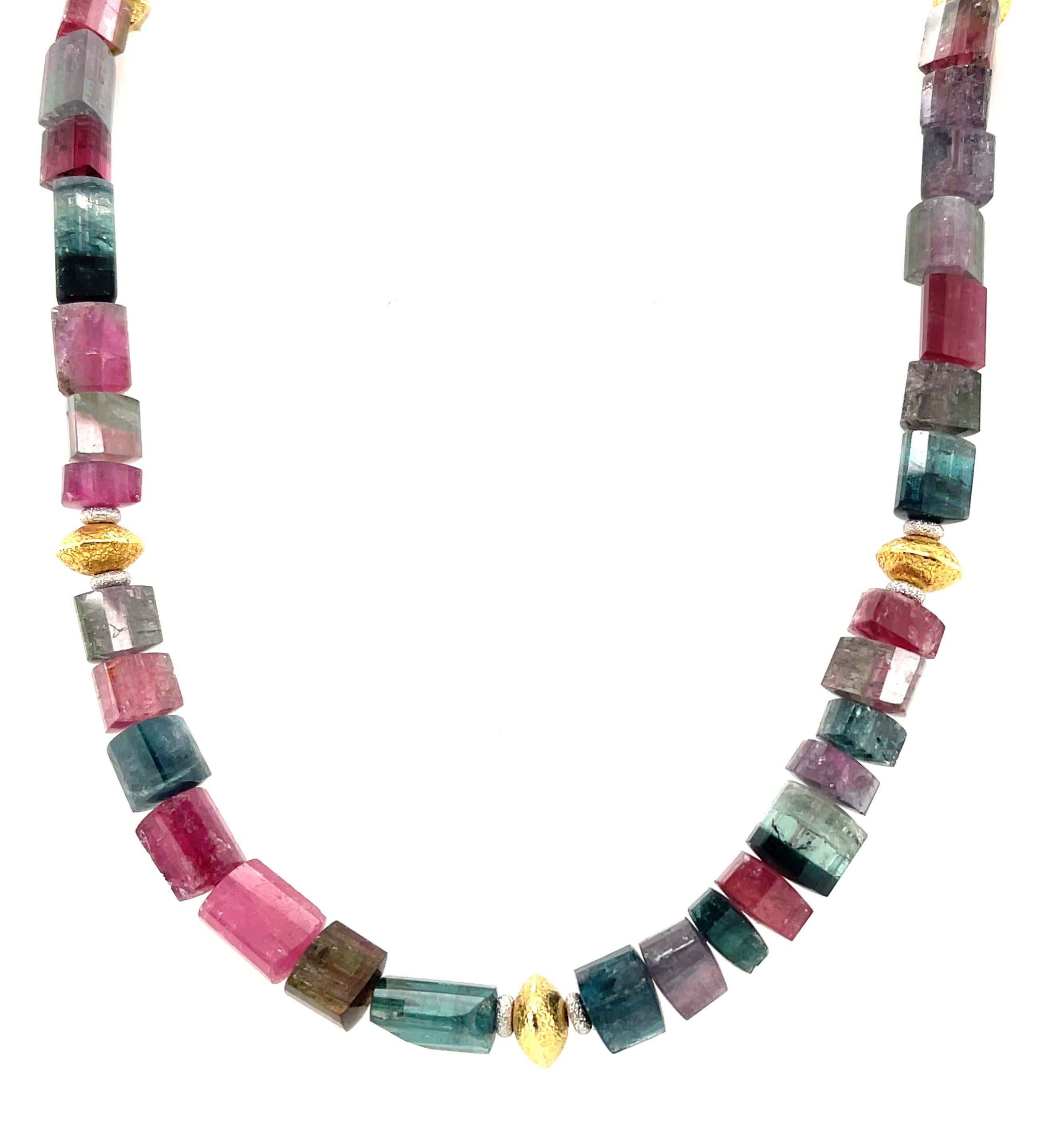 Multi-Colored Tourmaline Beaded Necklace with Gold Accents, 850 Carats ...