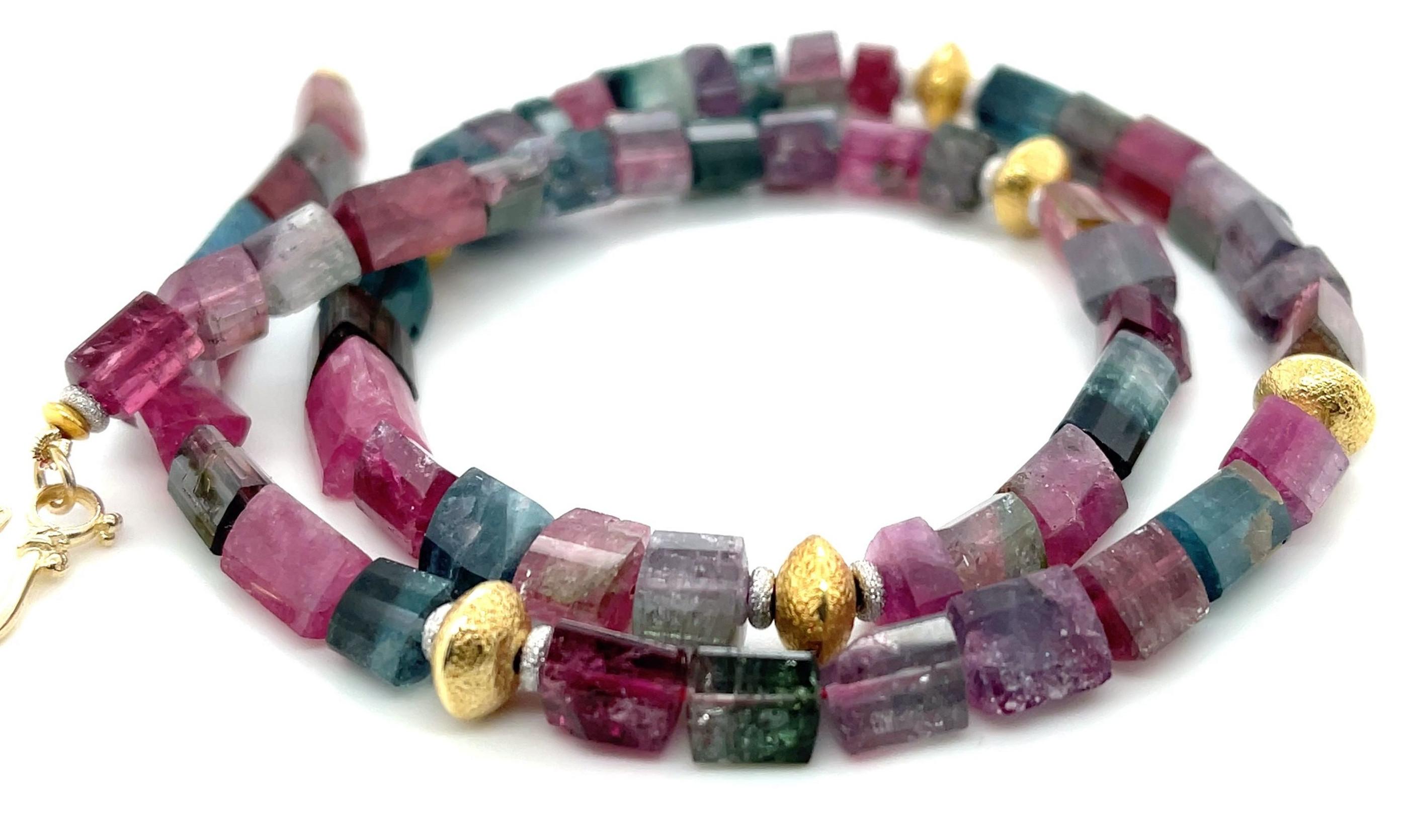 Multi-Colored Tourmaline Beaded Necklace with Gold Accents, 850 Carats ...