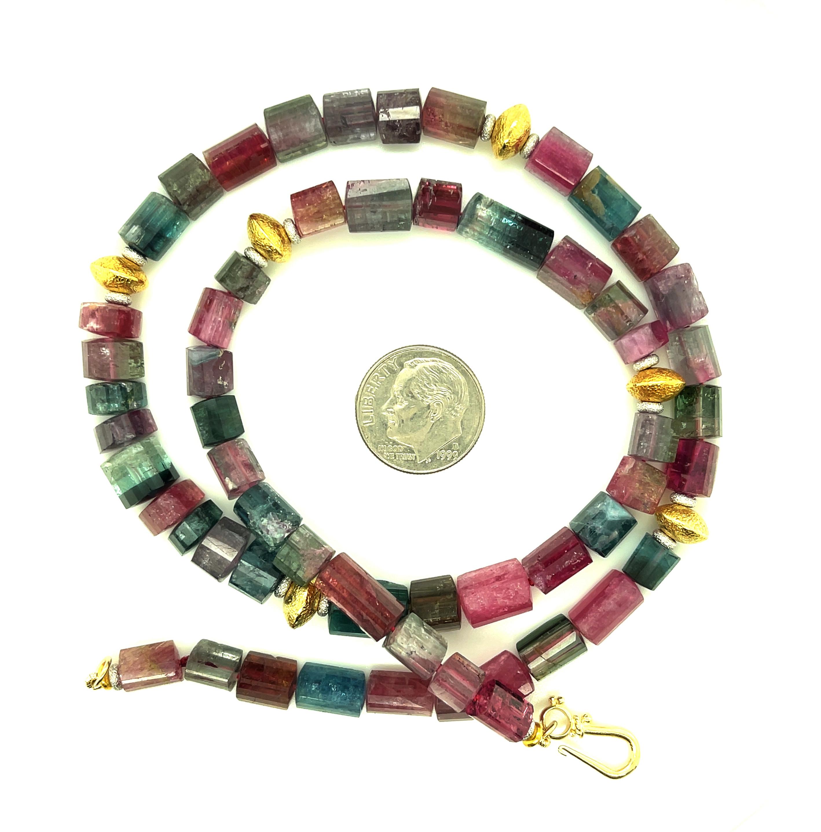 Multi-Colored Tourmaline Beaded Necklace with Gold Accents, 850 Carats ...
