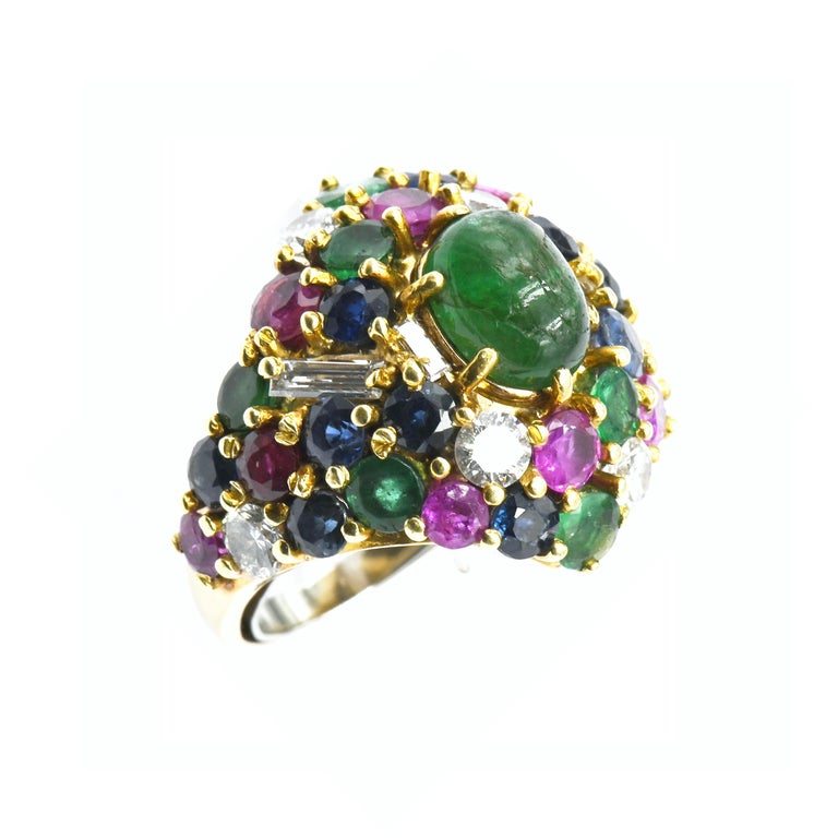Multi-Colored Vintage Gemstones and Diamonds Cocktail Engagement Ring ...