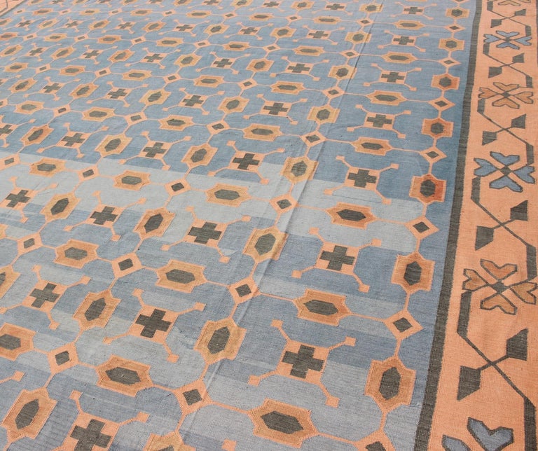 Multicolored Vintage Indian Cotton Dhurrie Rug with All-Over Geometric ...