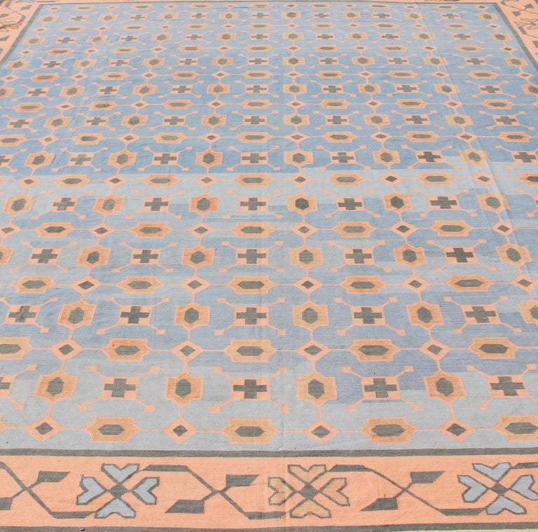 Multicolored Vintage Indian Cotton Dhurrie Rug with All-Over Geometric ...