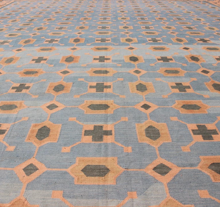 Multicolored Vintage Indian Cotton Dhurrie Rug with All-Over Geometric ...