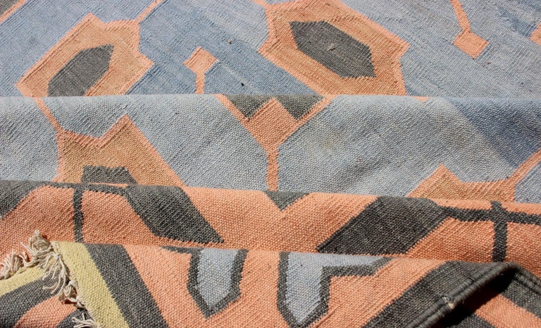 Multicolored Vintage Indian Cotton Dhurrie Rug with All-Over Geometric ...