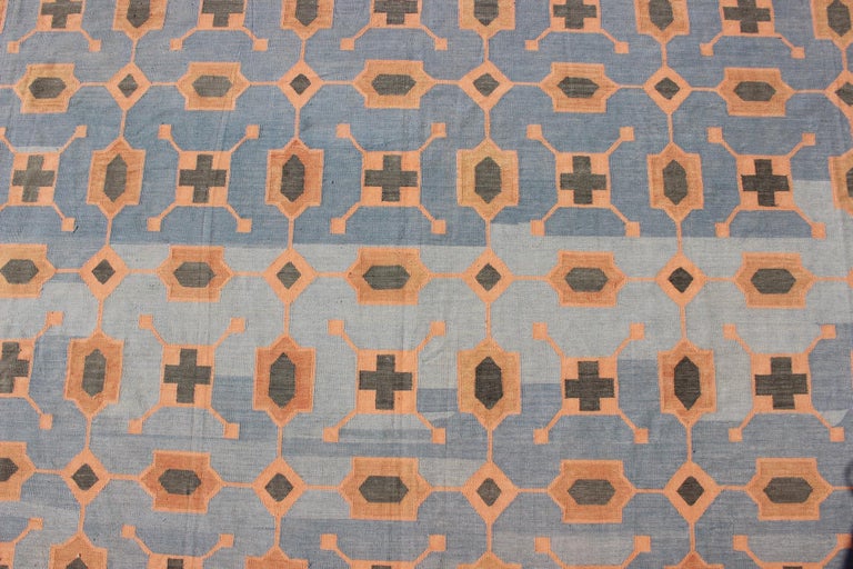 Multicolored Vintage Indian Cotton Dhurrie Rug with All-Over Geometric ...