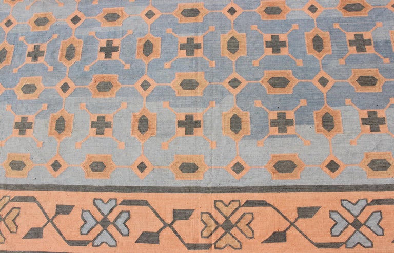 Multicolored Vintage Indian Cotton Dhurrie Rug with All-Over Geometric ...