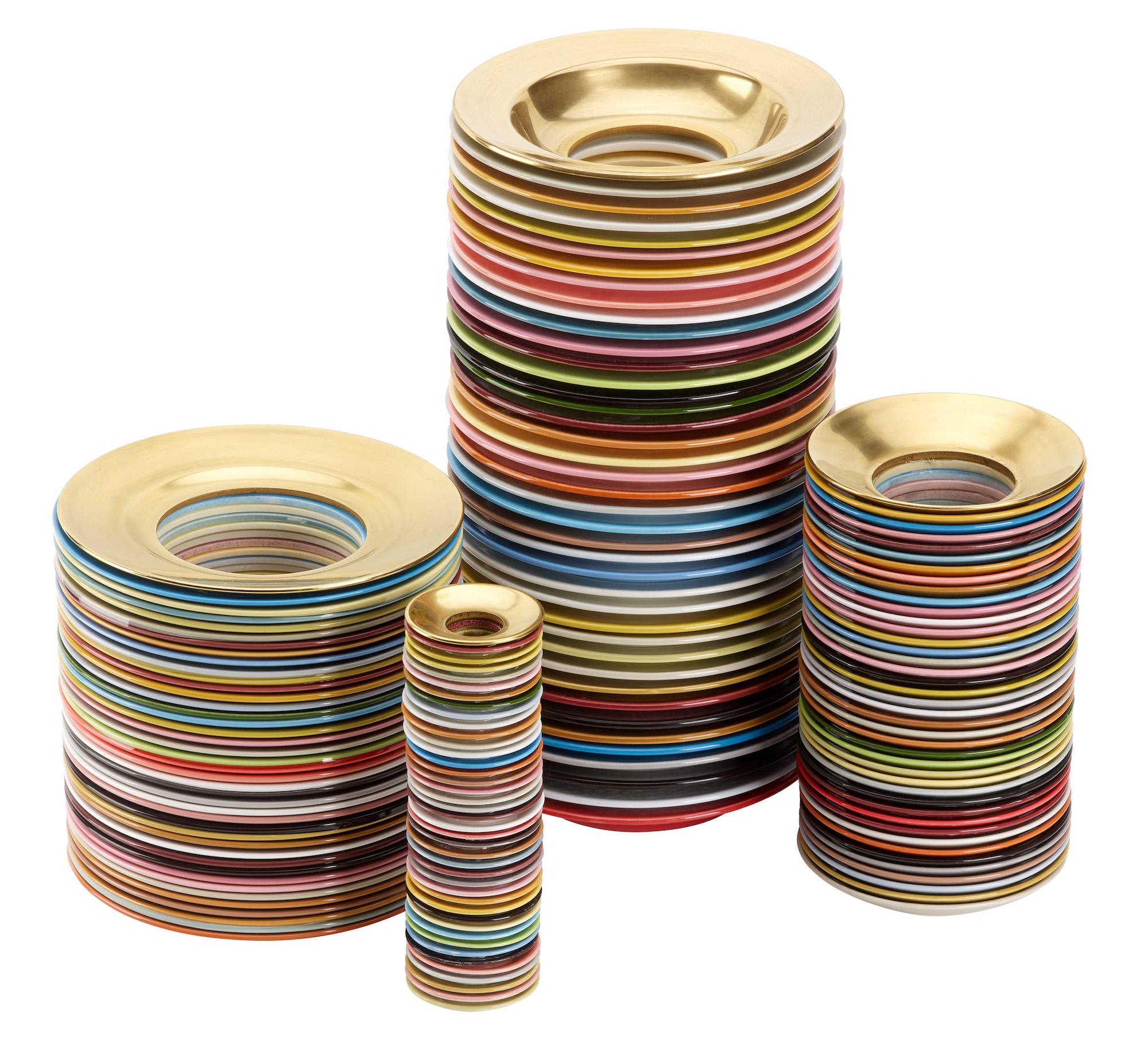 Multi-Color Stack Vase with Hand Painted Burnished Gold Piece, Oatmeal ...