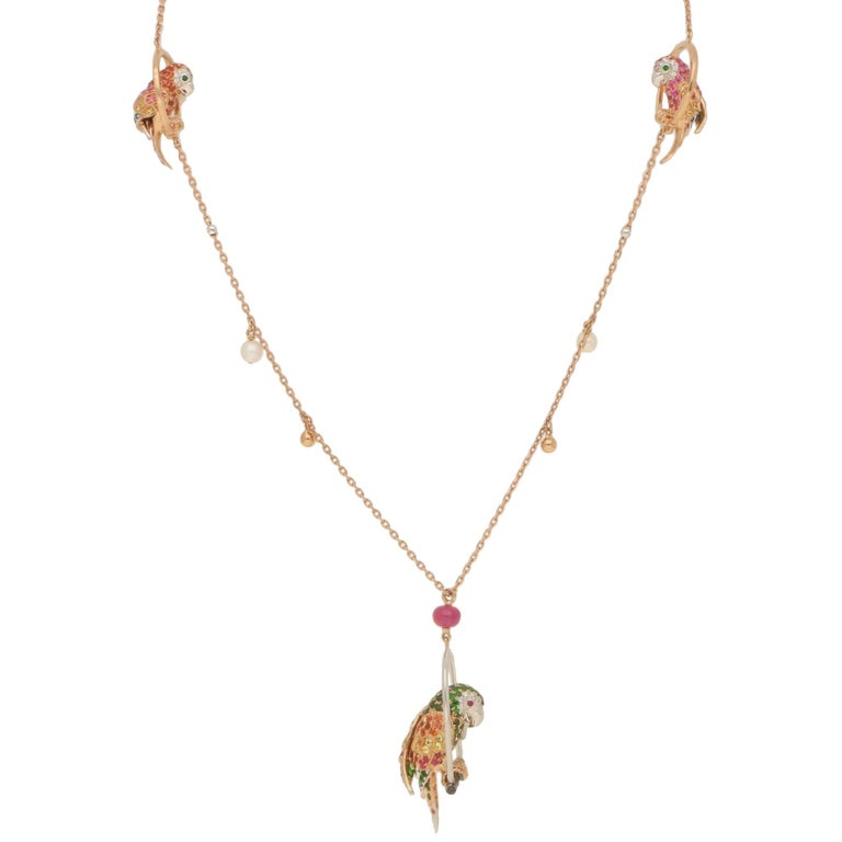 Multi-Colored Garnet, Sapphire and Diamond Parrot Necklace Set in 18 ...