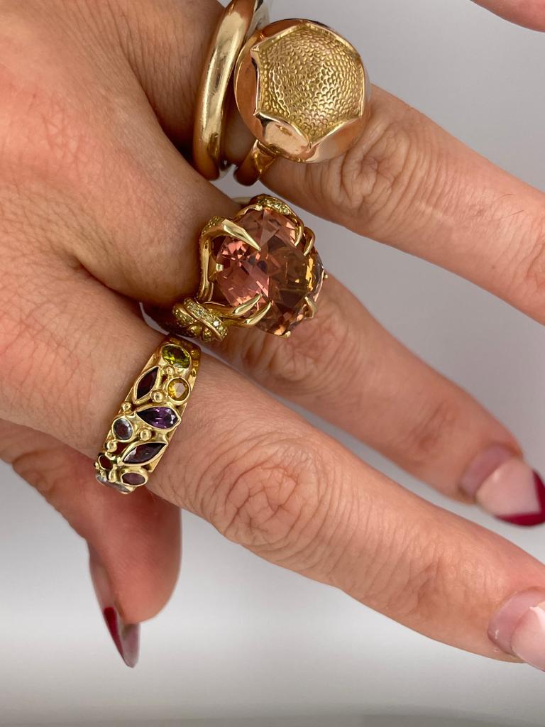 Multi coloured gemstone dome style ring in 18ct yellow gold For Sale at ...