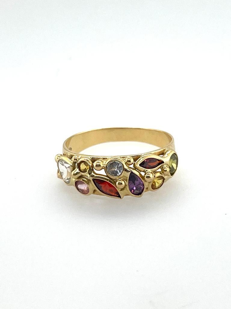 Multi coloured gemstone dome style ring in 18ct yellow gold For Sale at ...