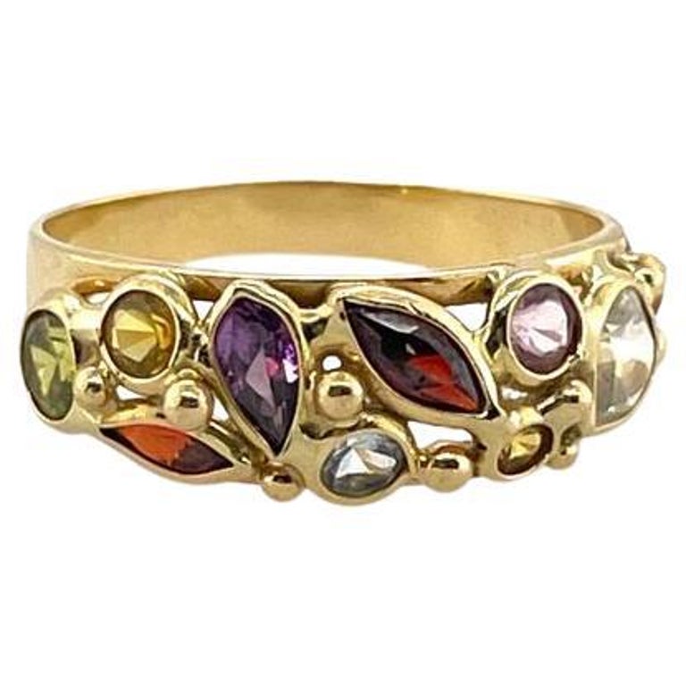 Multi coloured gemstone dome style ring in 18ct yellow gold For Sale at ...
