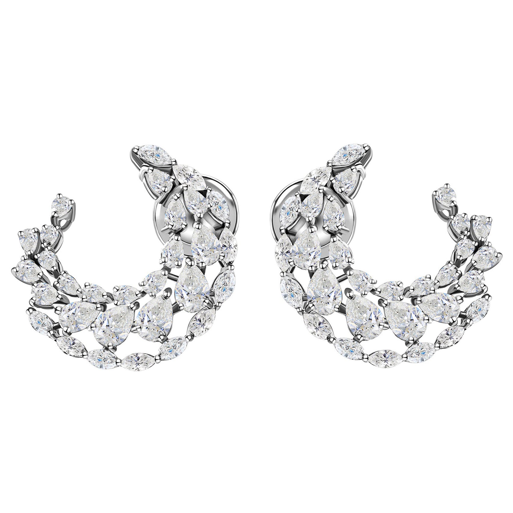 2.72 Carat Genuine Multi Cut Diamond Hoop Earrings 18k White Gold For ...