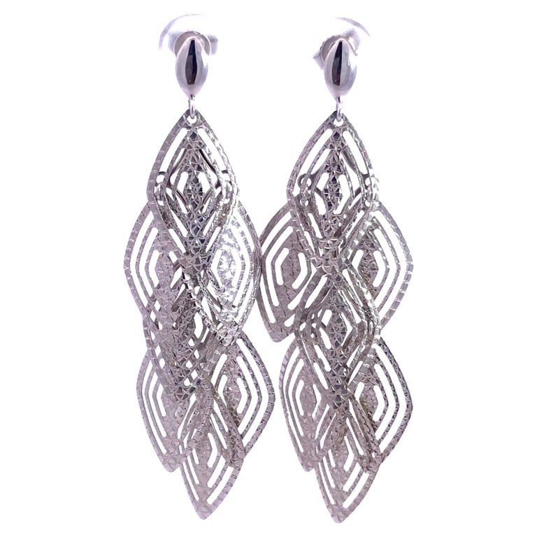 Multi Diamond Shape Dangle Earrings in 14k White Gold For Sale at 1stDibs
