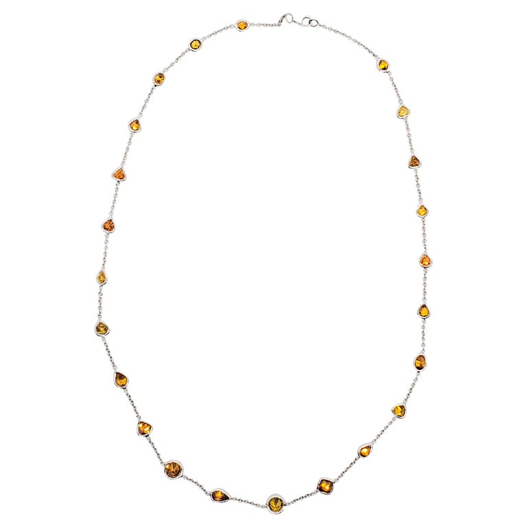 Multi Fancy Color Diamond Bezel Set Necklace in 18k White Gold For Sale ...