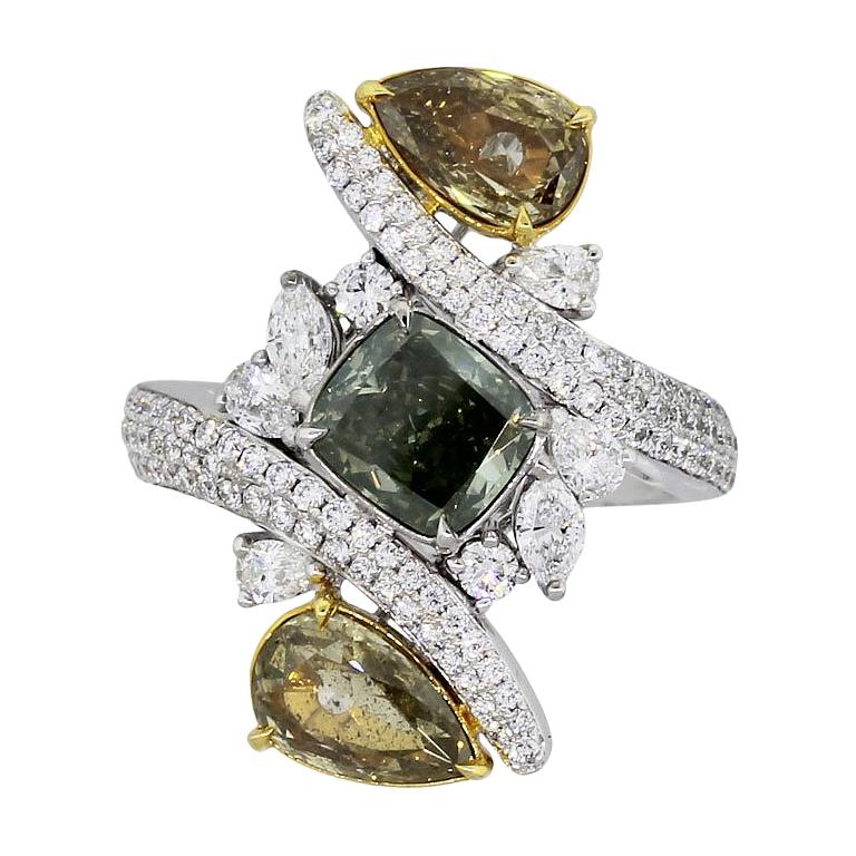 Multi Fancy Color Diamond Elongated Cocktail Ring For Sale at 1stDibs