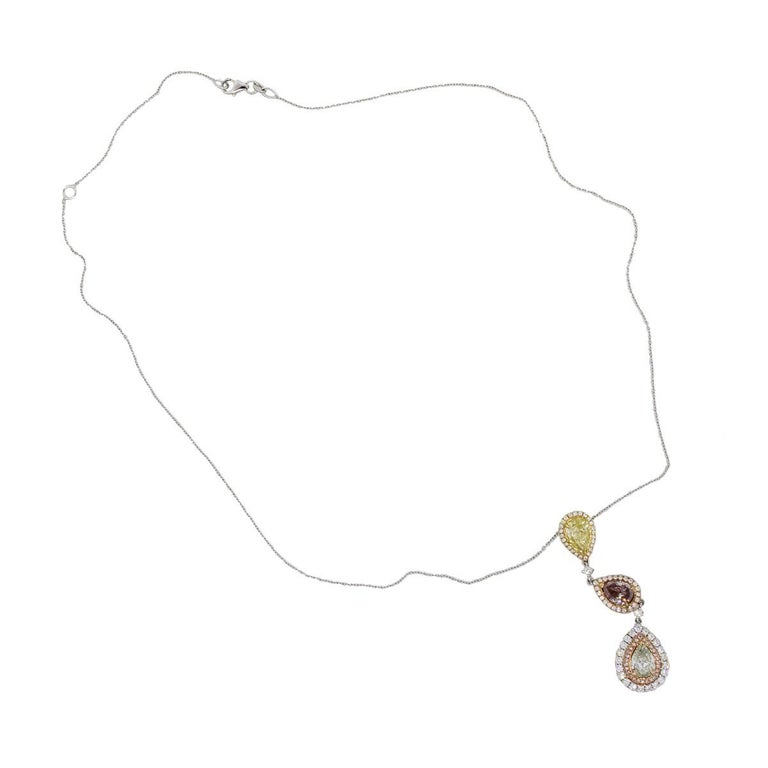 Multi Fancy Color Pear Shape Diamond Drop Pendant Necklace For Sale at ...