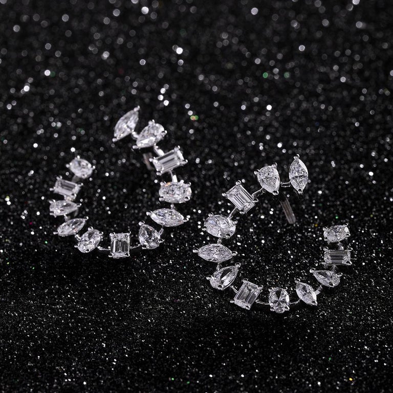 Multi Fancy Shape Diamond Hoop Earrings 3.50 Carat in 14 KT White Gold ...