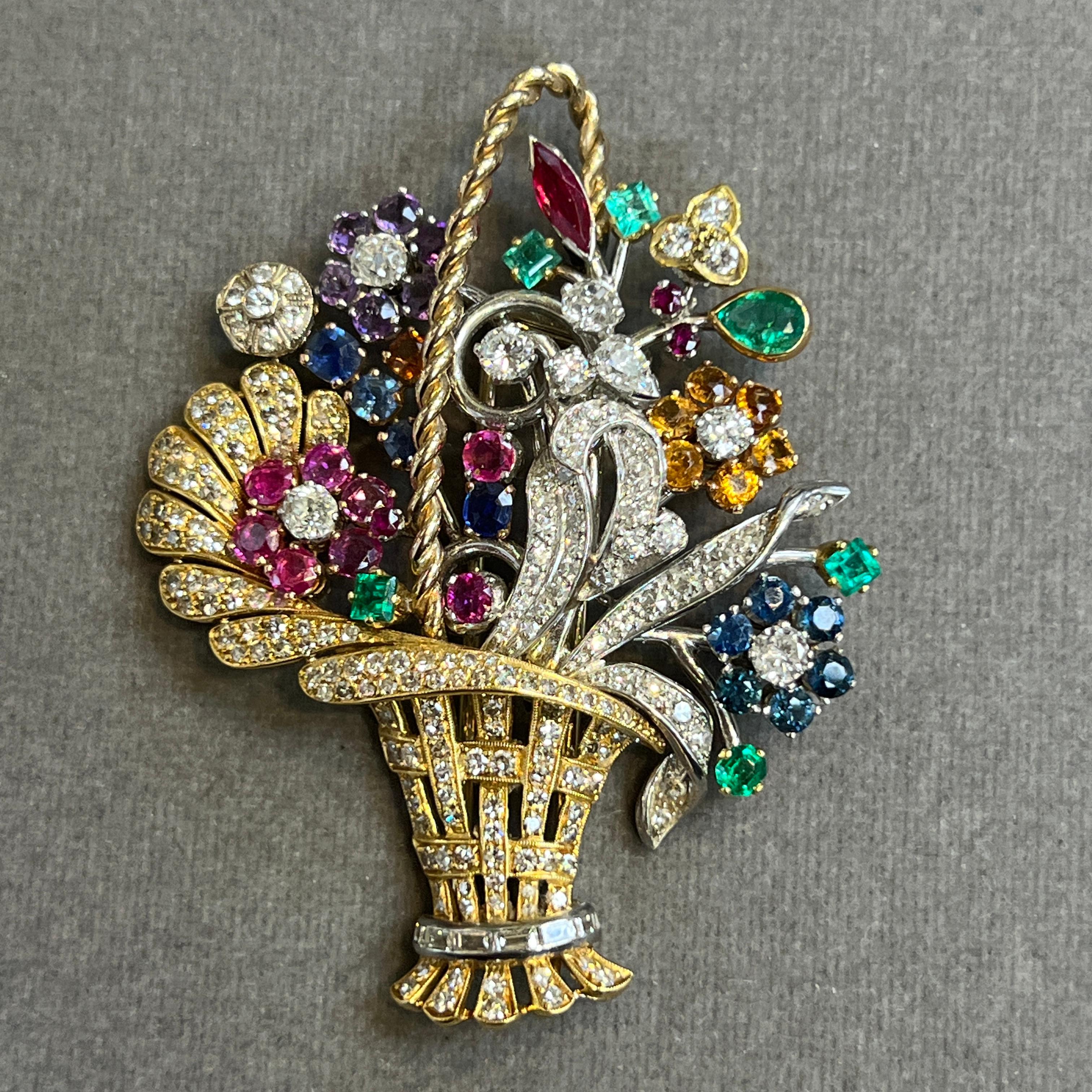 Multi Gem Bouquet Brooch For Sale at 1stDibs