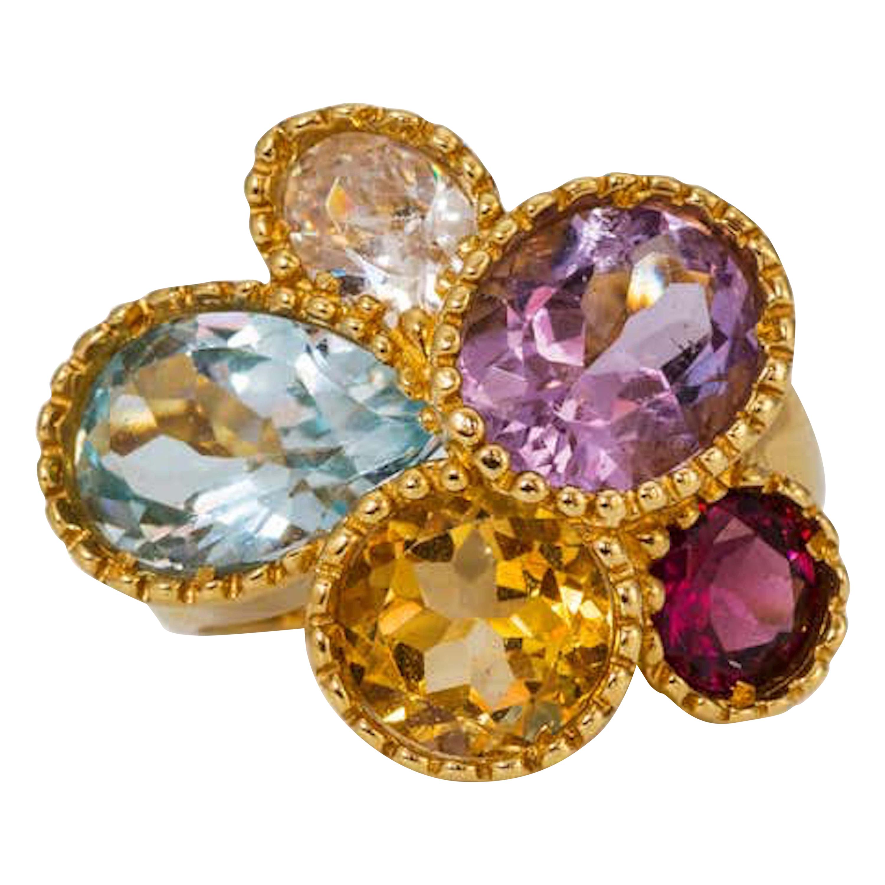 Multi Gem Cocktail Ring 18 Karat Gold Italian Design at 1stDibs